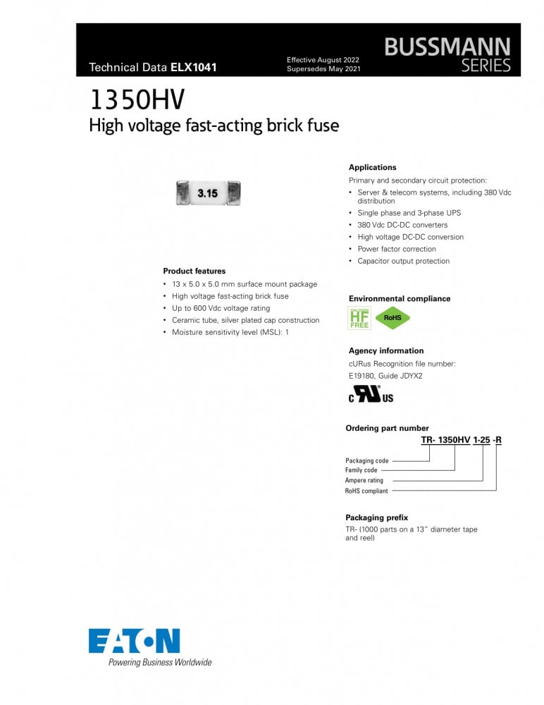 EATON 1350HV datasheet page 1