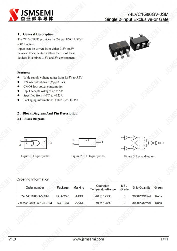74LVC1G86GV-JSM datasheet page 1