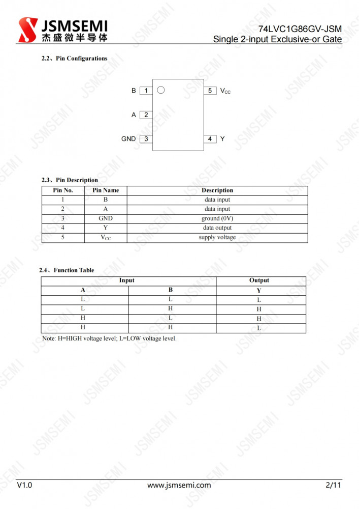 74LVC1G86GV-JSM datasheet page 2
