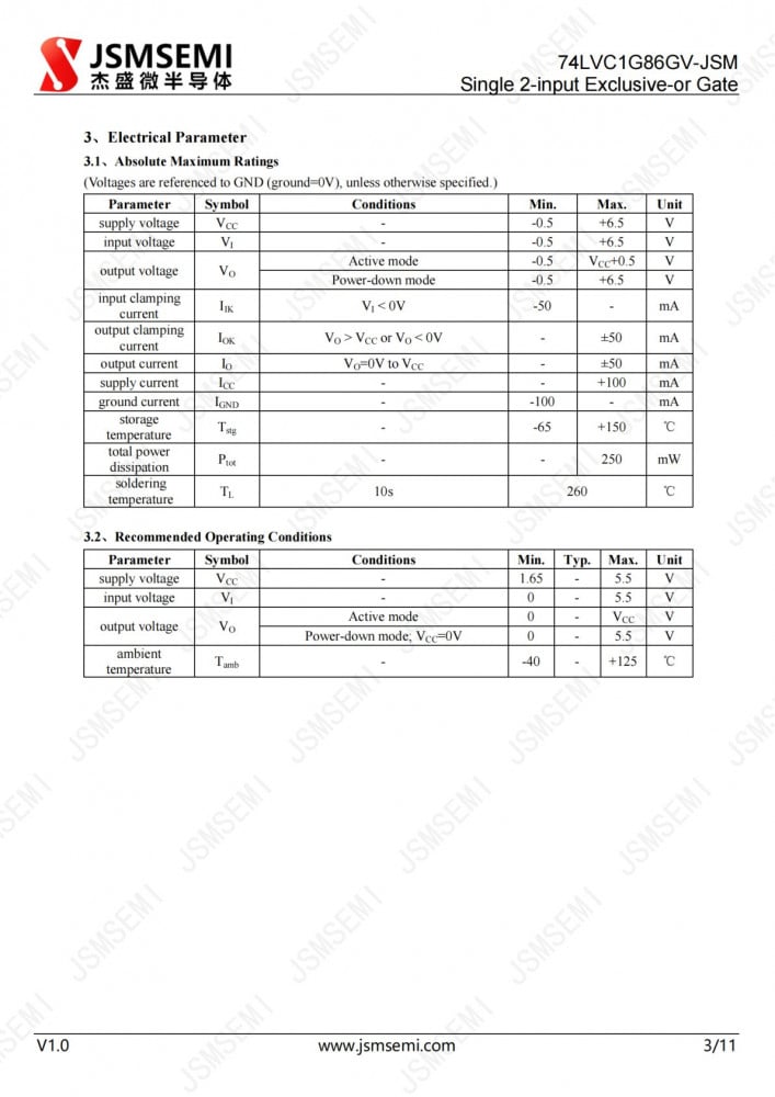 74LVC1G86GV-JSM datasheet page 3