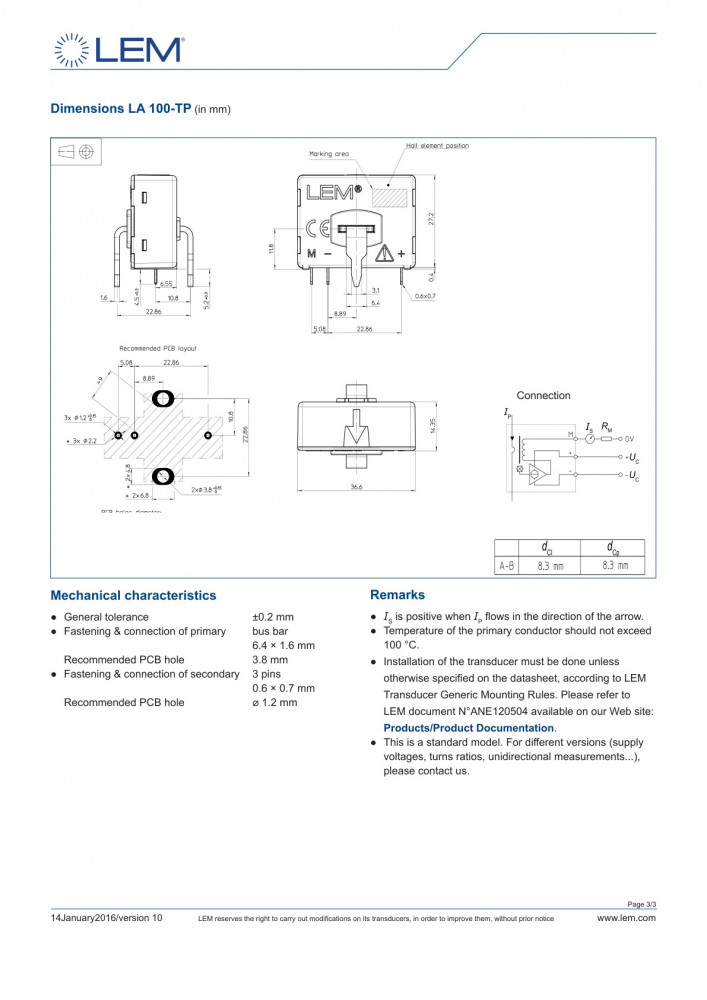 LEM LA 100-TP datasheet page 3