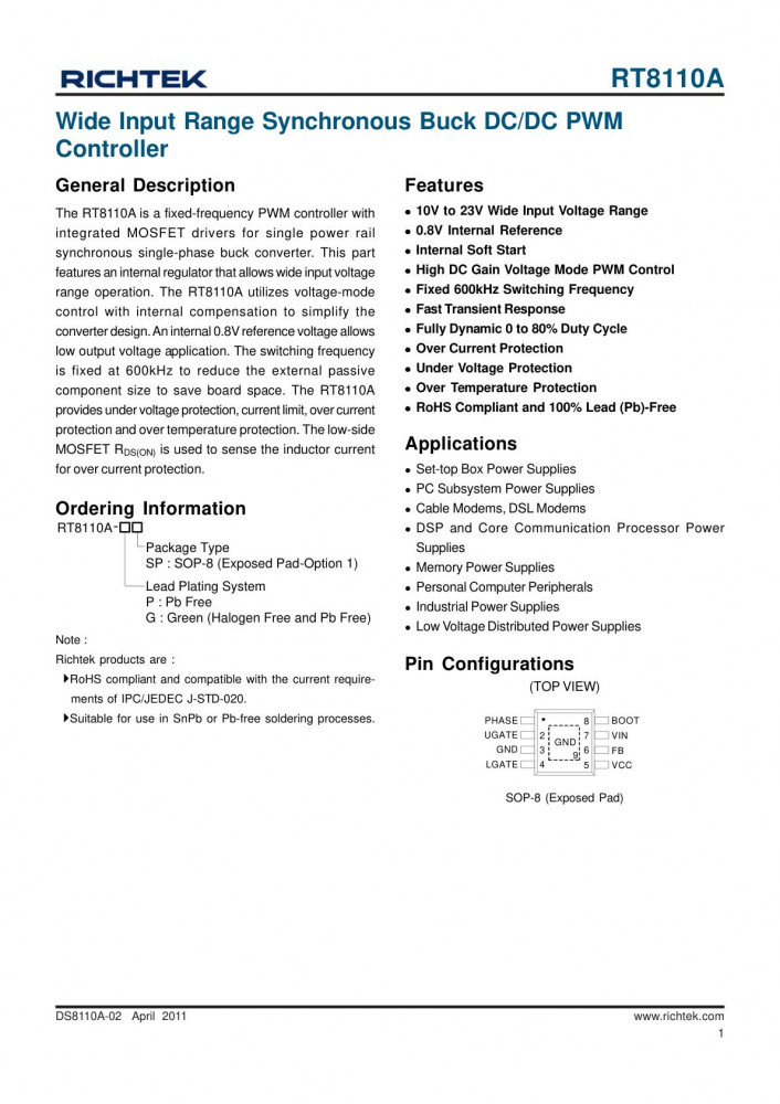 RT8110A datasheet page 1