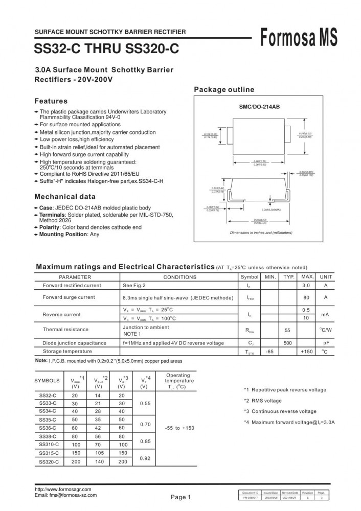 FMS SS34-C datasheet page 1