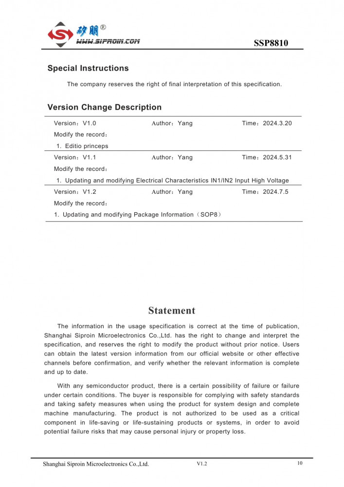 SSP8810 datasheet page 10