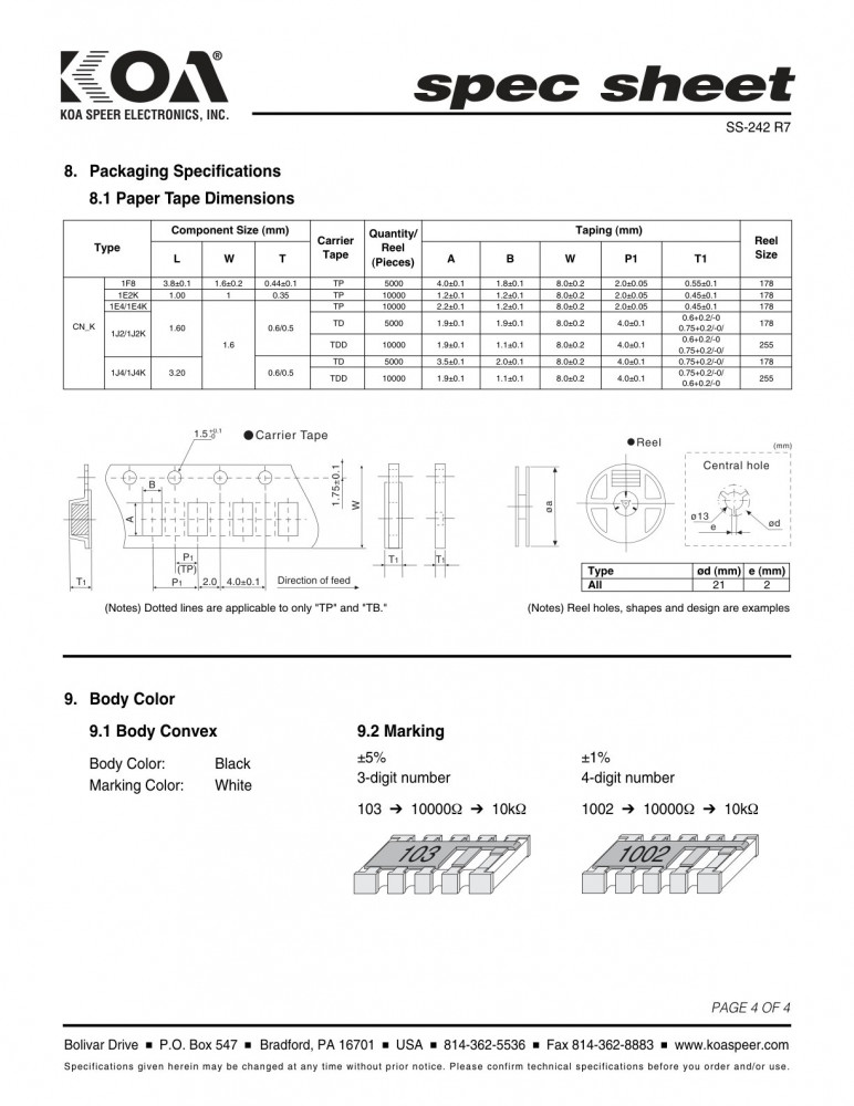 KOA CN1J4K resistor array datasheet page 4