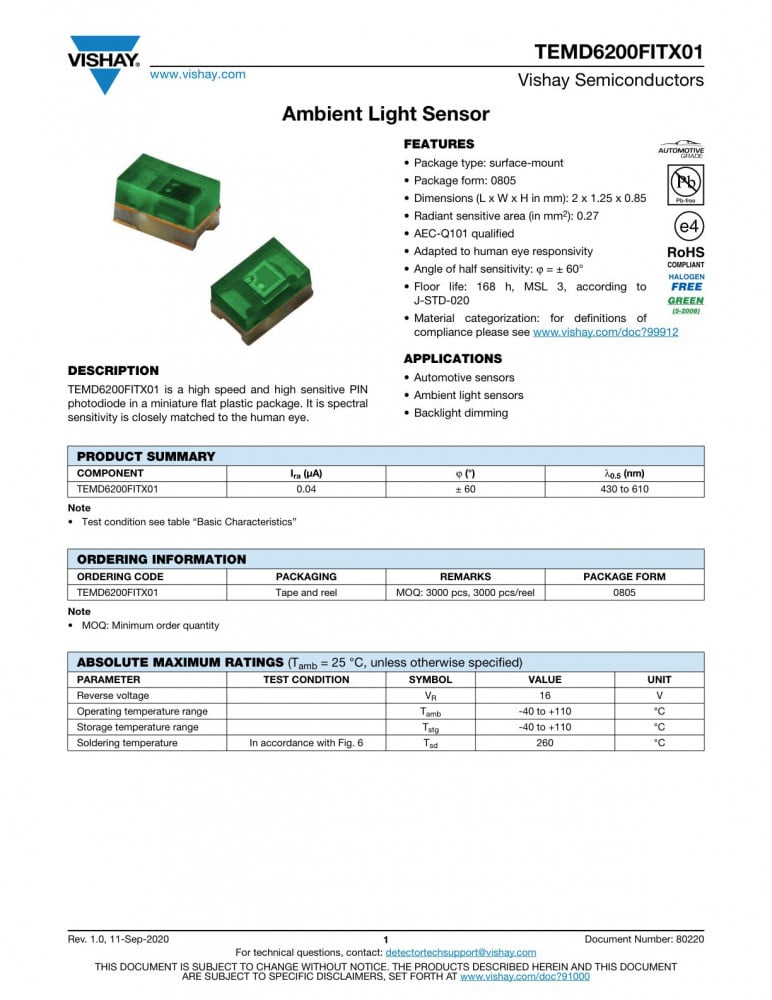 TEMD6200FITX01 datasheet page 1