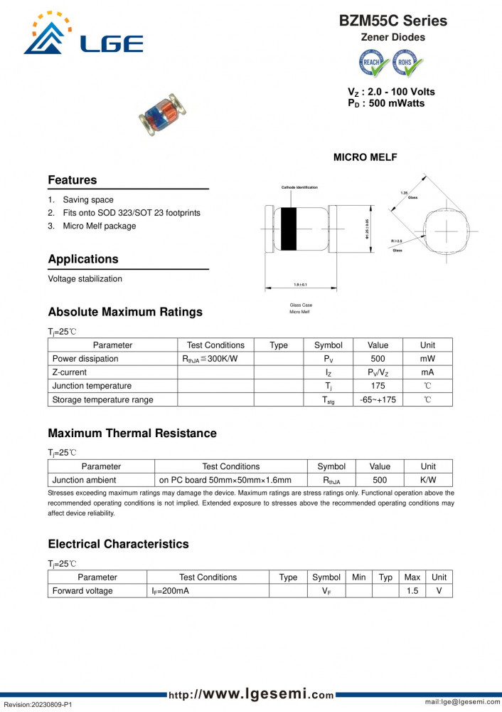 LGE BZM55C22 datasheet page 1