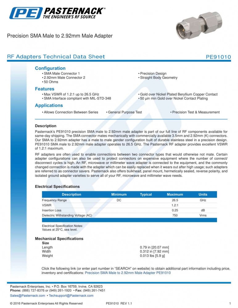 PE91010 technical document page 1