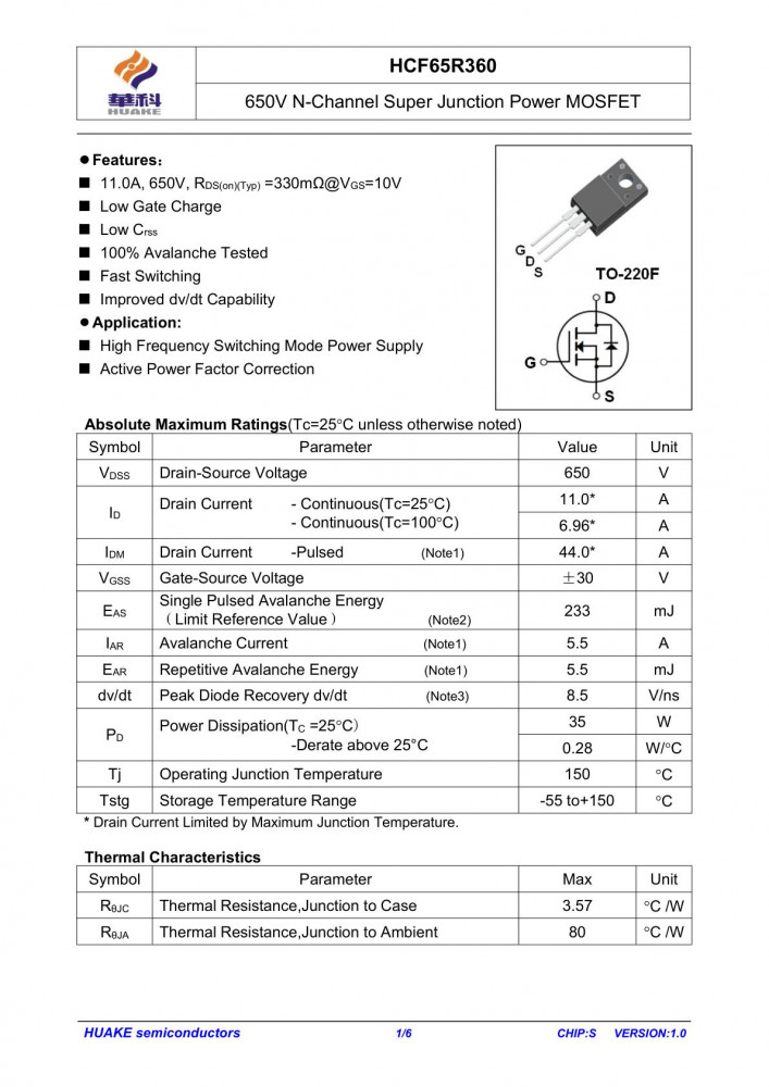 HCF65R360 datasheet page 1
