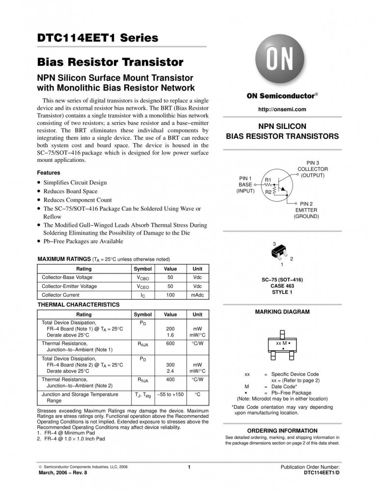 DTC114EET1 datasheet page 1