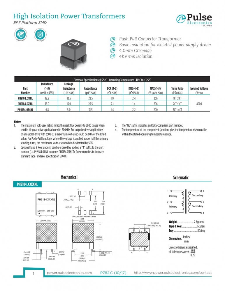 PH9184 series datasheet page 1
