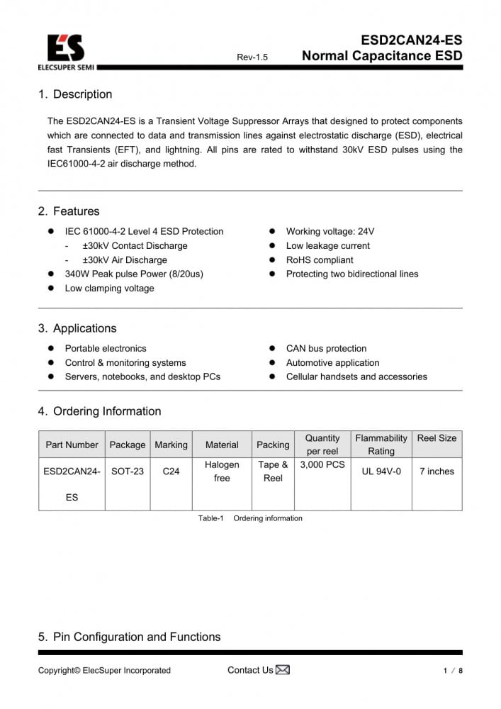 ESD2CAN24-ES datasheet page 1