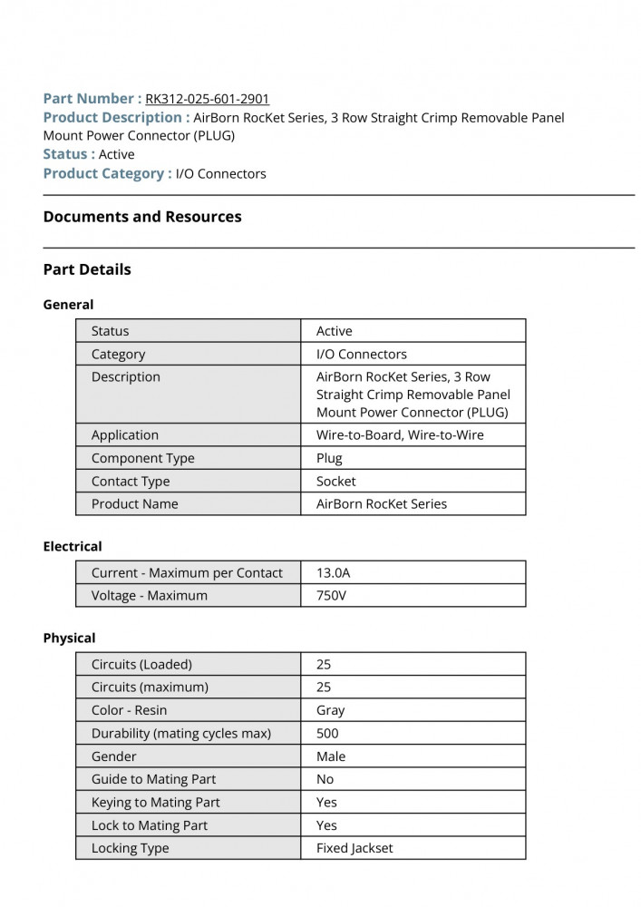 RK312-025-601-2901 product documentation image, page 1