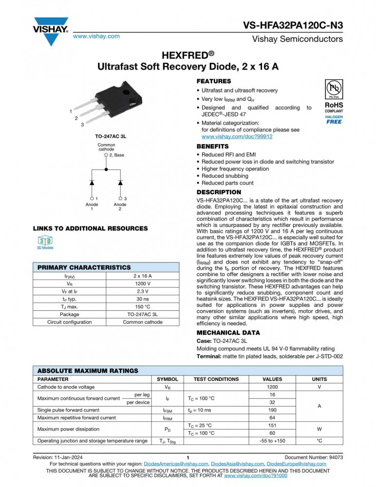 VS-HFA32PA120C-N3 datasheet page 1