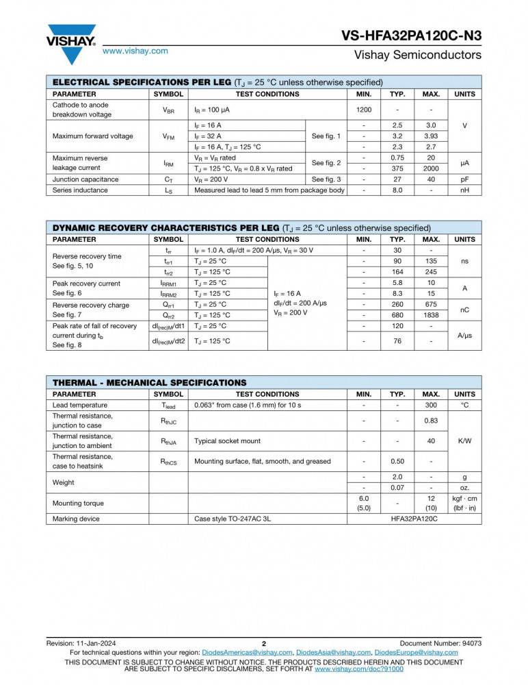VS-HFA32PA120C-N3 datasheet page 2