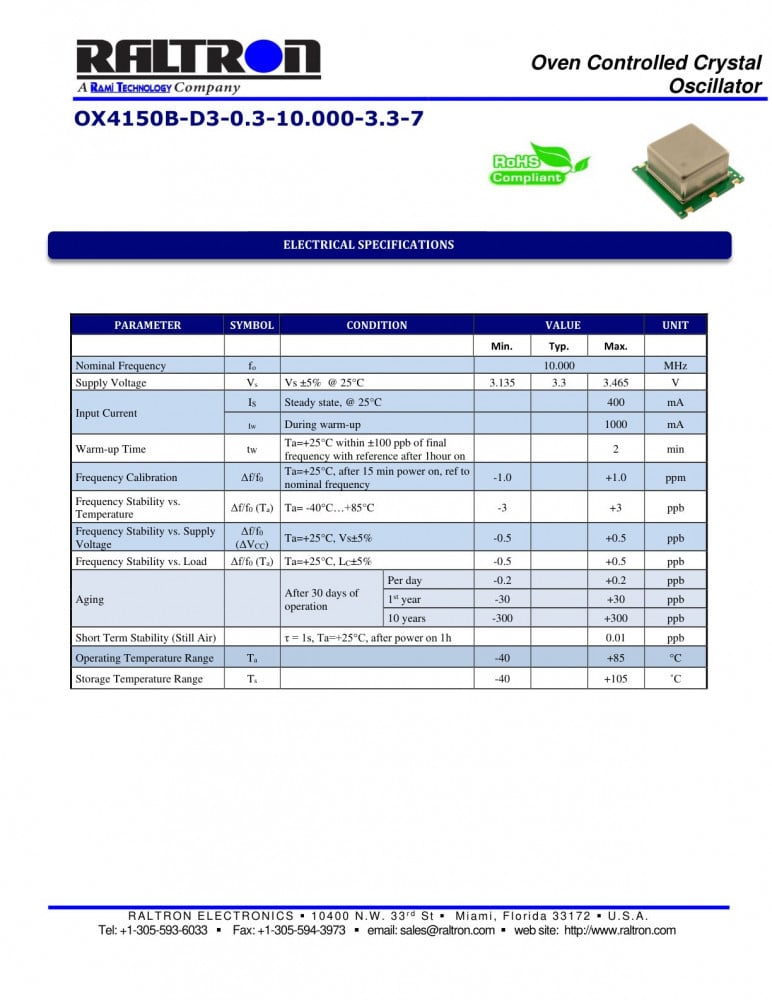 OX4150B-D3-0.3-10.000-3.3-7 datasheet page 1