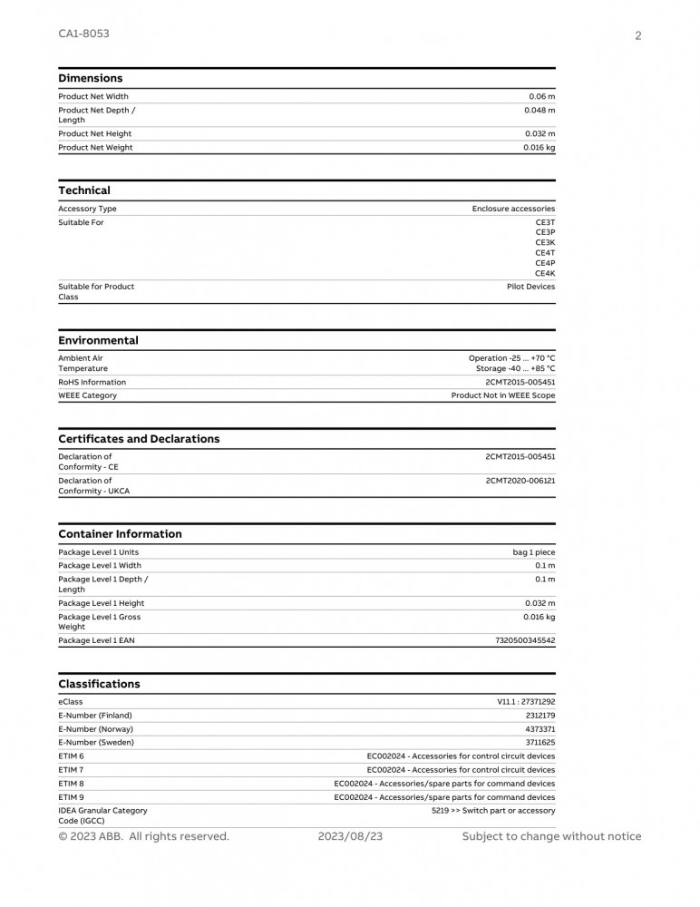ABB CA1-8053 technical document page 2