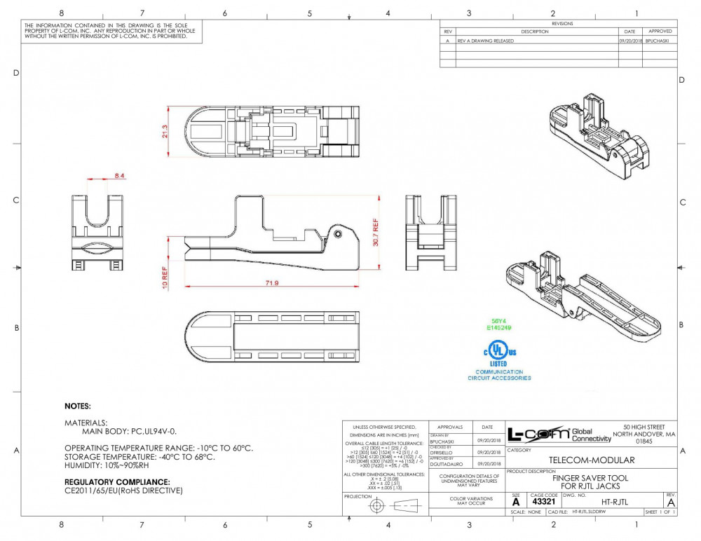L-com HT-RJTL technical drawing page
