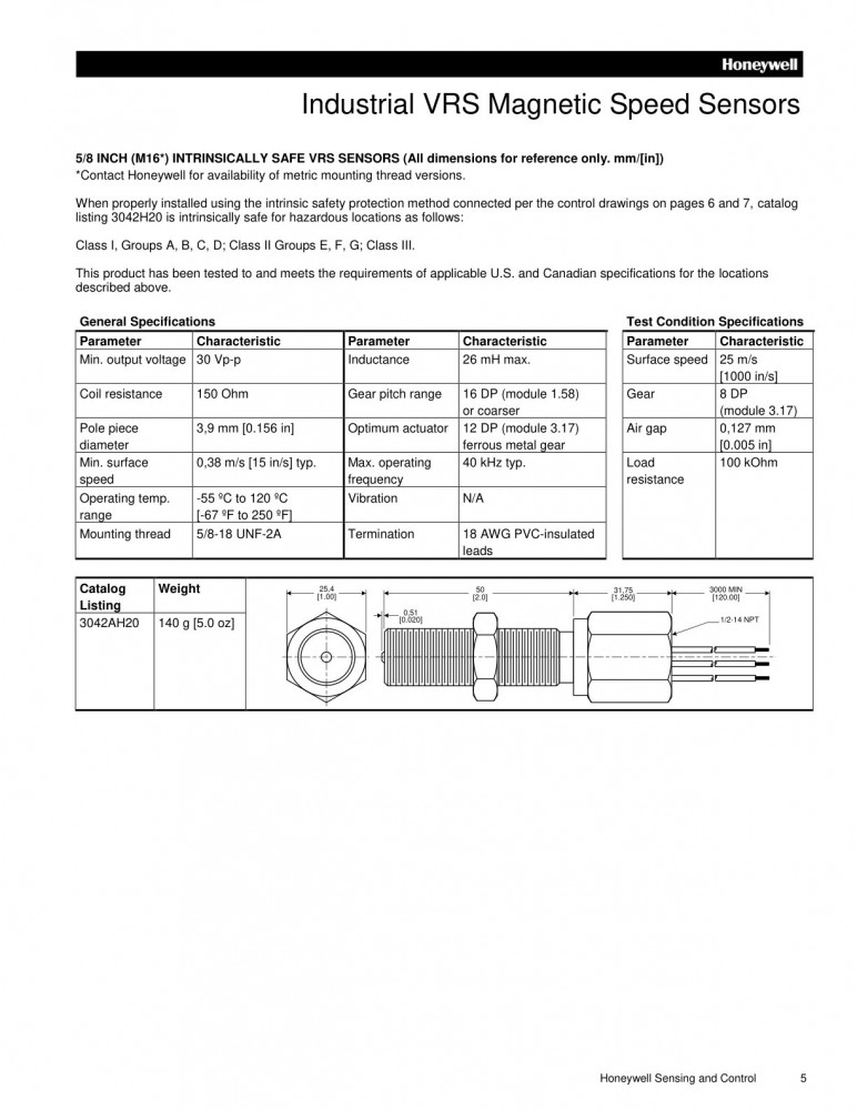 Honeywell VRS sensor documentation page 5
