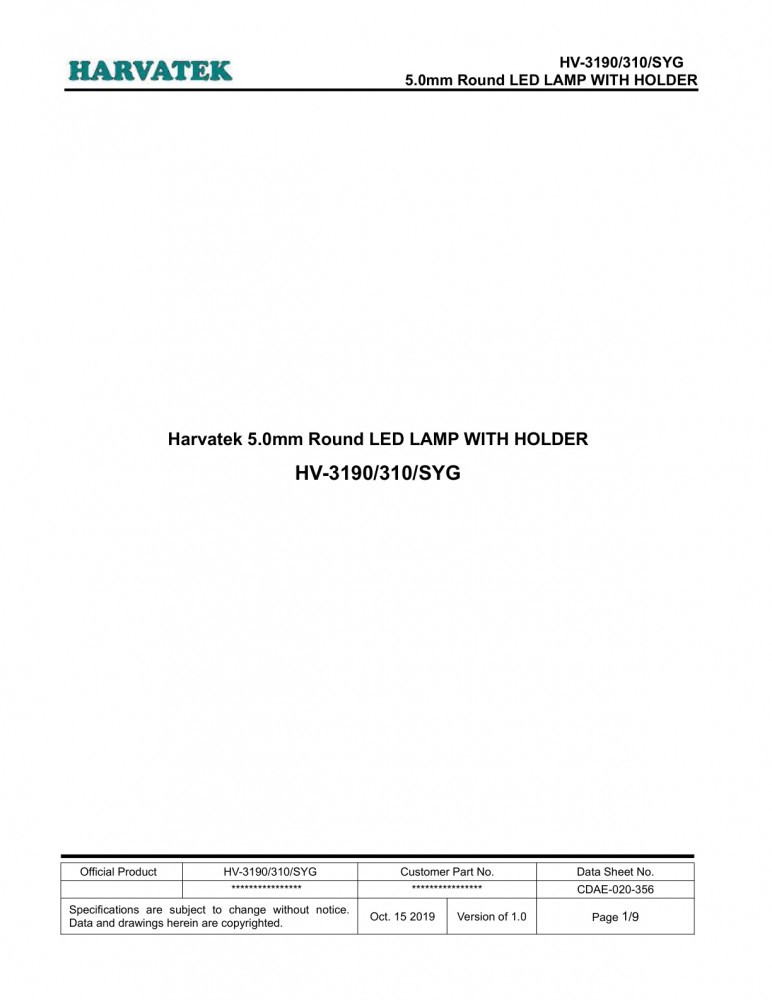 HV-3190/310/SYG datasheet page 1
