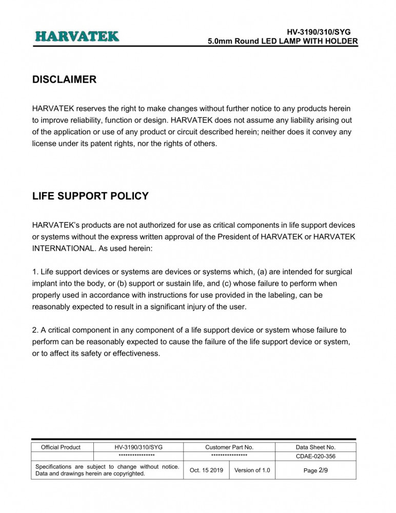 HV-3190/310/SYG datasheet page 2