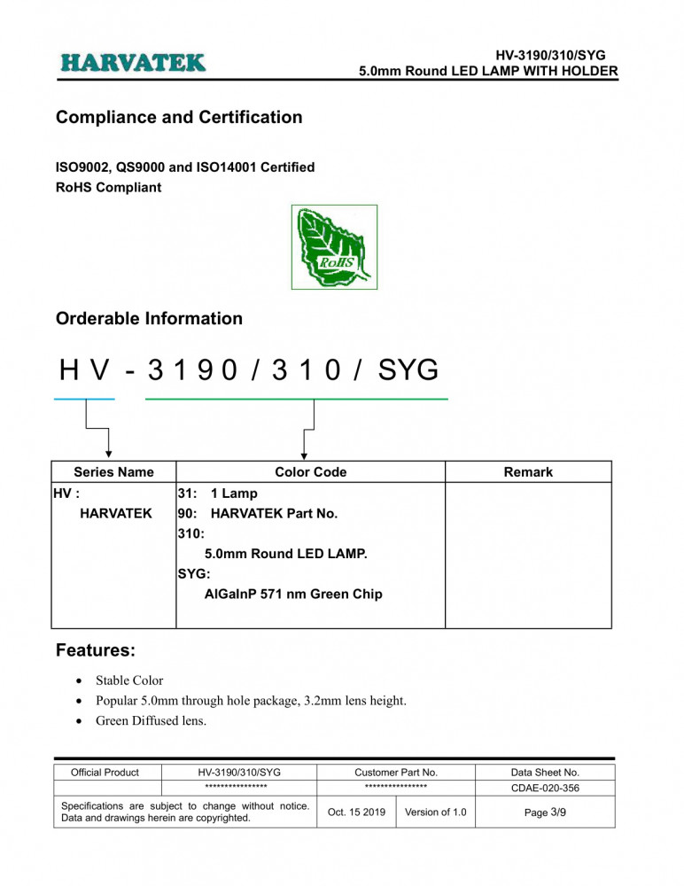 HV-3190/310/SYG datasheet page 3