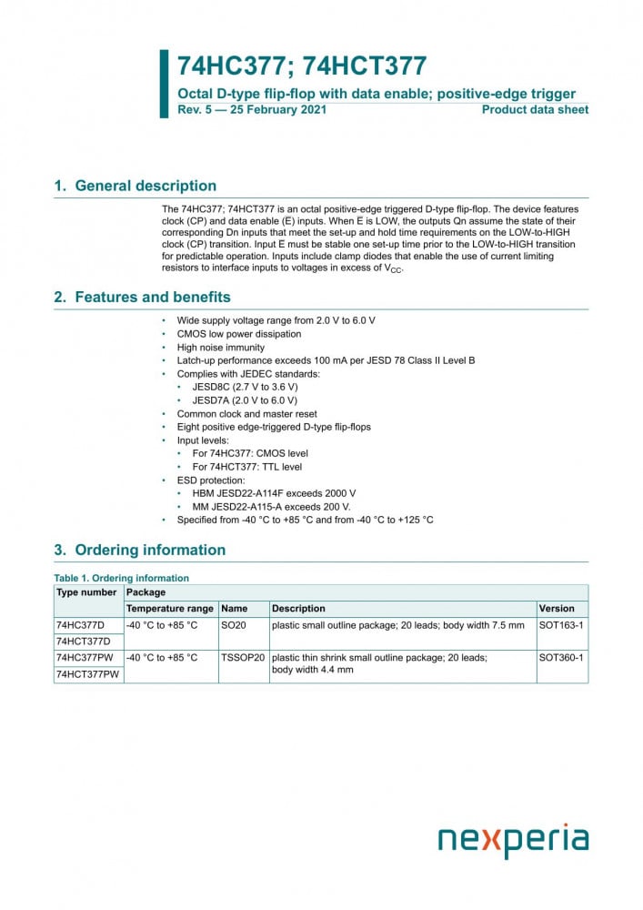 74HC377 datasheet page 1