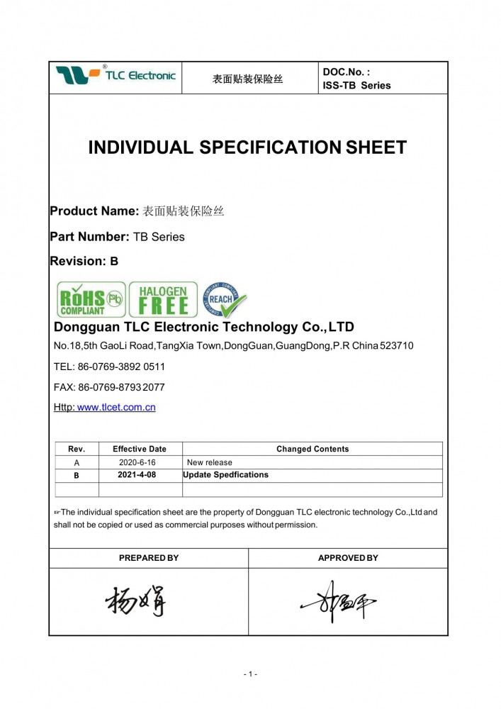 TLC Electronic TB Series datasheet page 1
