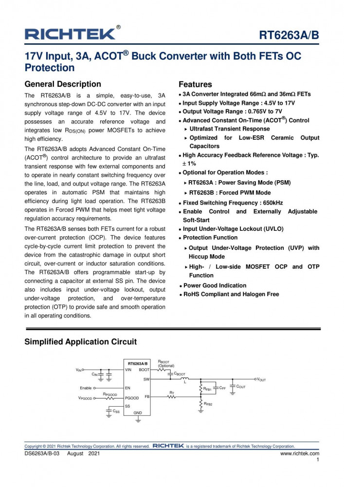 RT6263A/B datasheet page 1