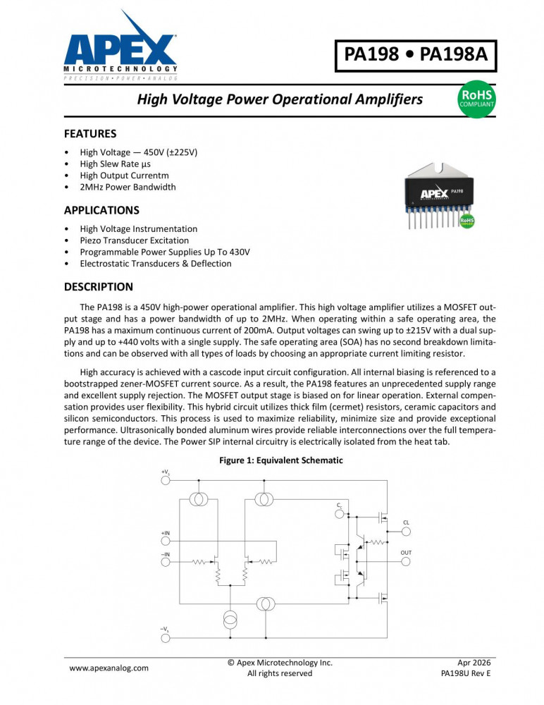 PA198 datasheet page 1