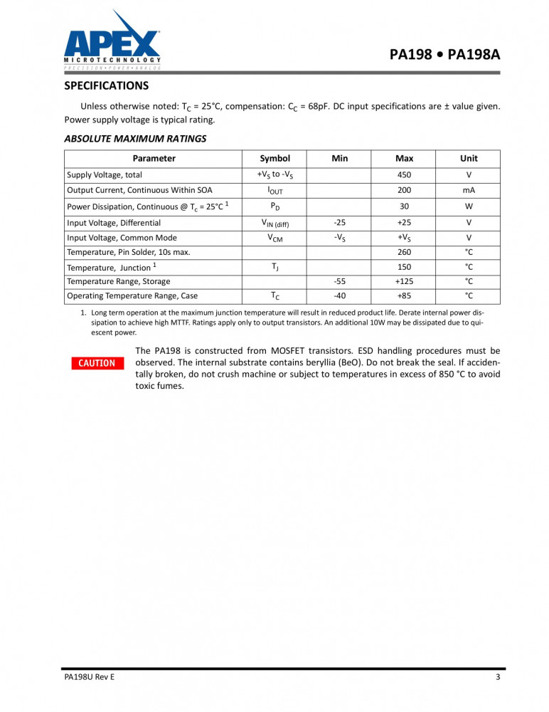 PA198 datasheet page 3
