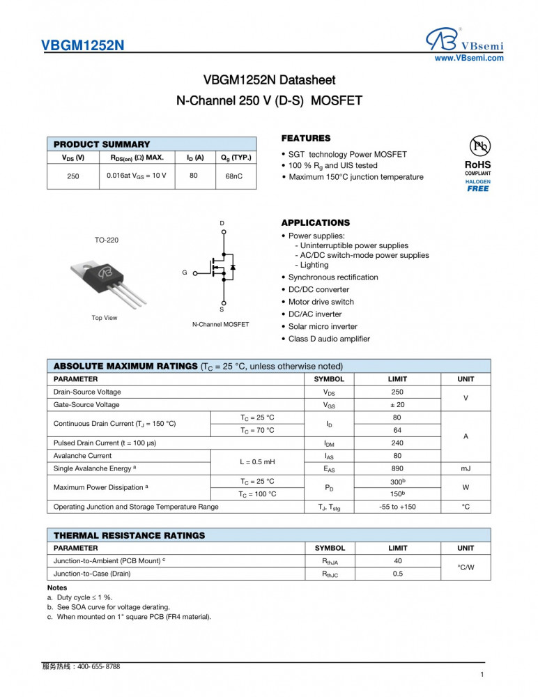 VBGM1252N datasheet page 1