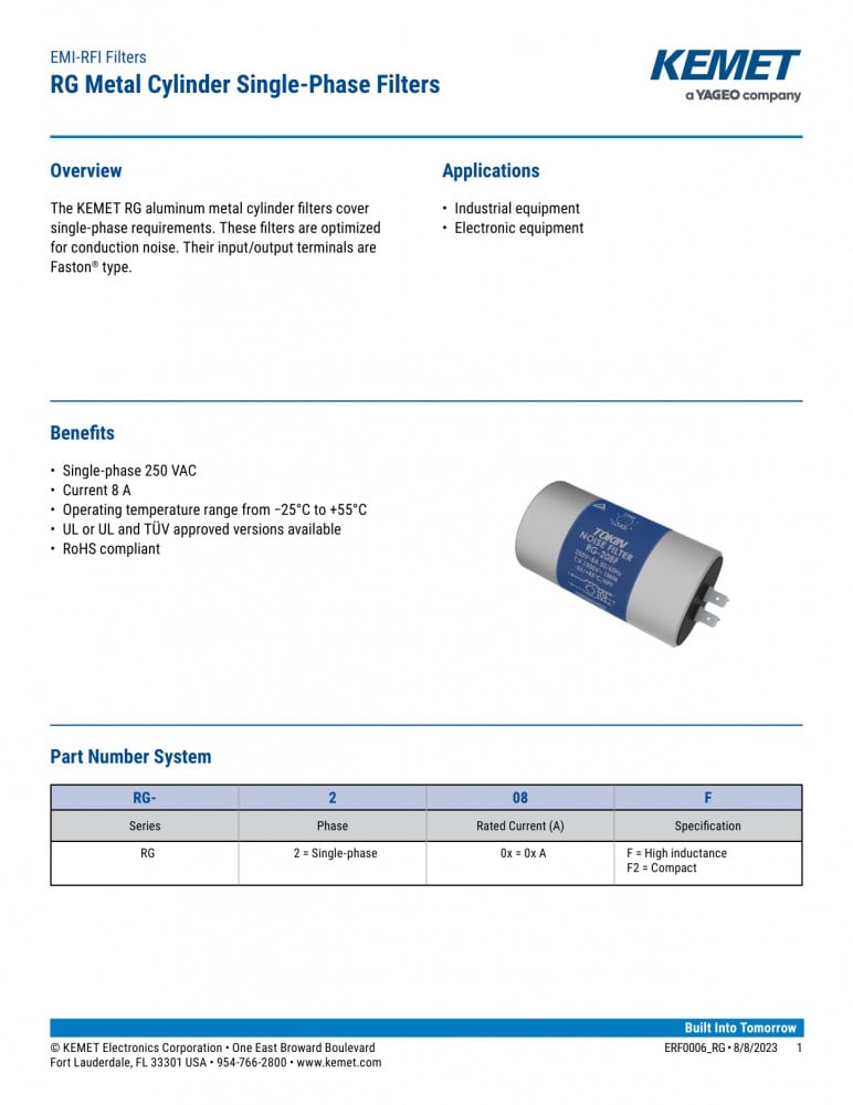 KEMET RG-208F2 datasheet page 1