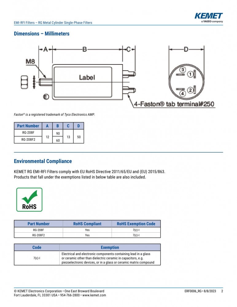 KEMET RG-208F2 datasheet page 2