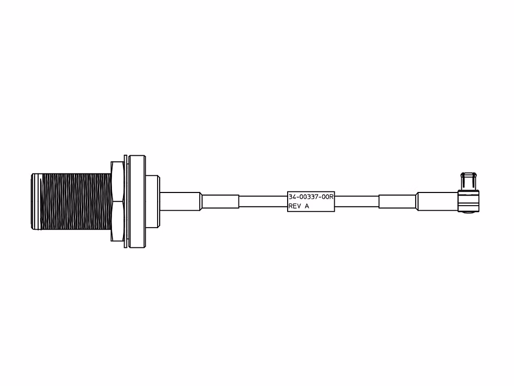 MMCX Right-Angle Jack to MMCX Right-Angle Plug on RG-178 Cable, 584.20mm Length, 50 Ohms