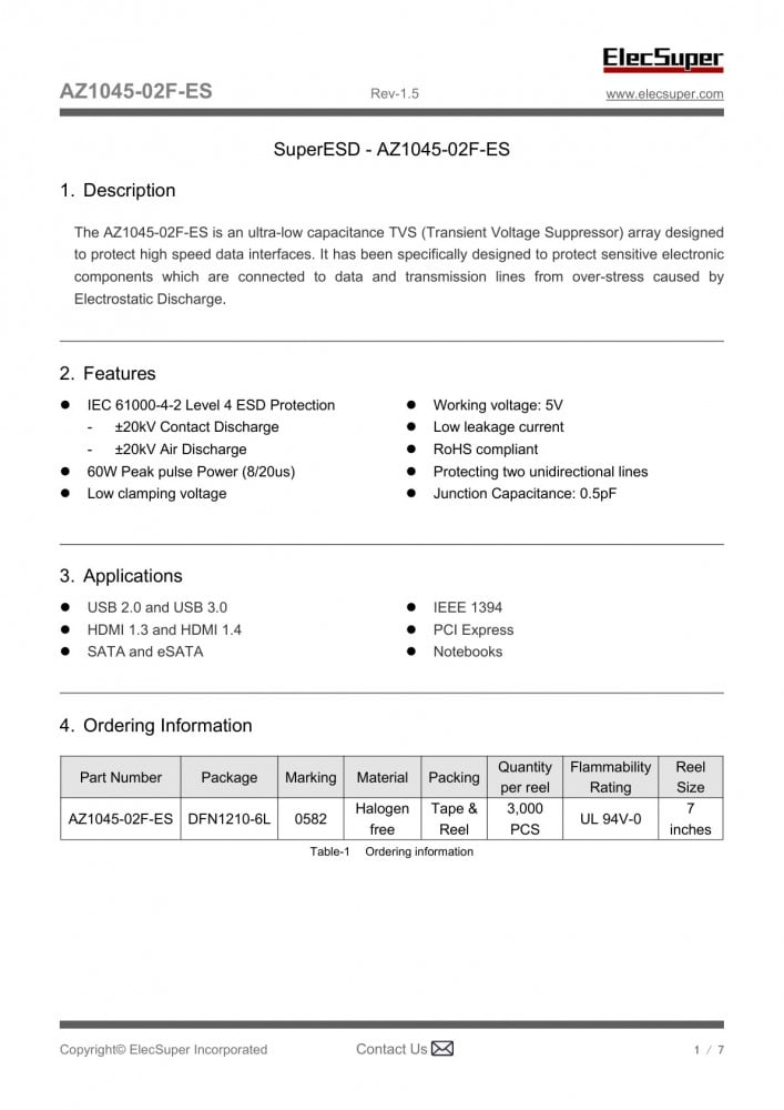AZ1045-02F-ES datasheet page 1