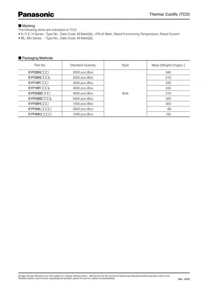 PANASONIC thermal cutoff datasheet page 5