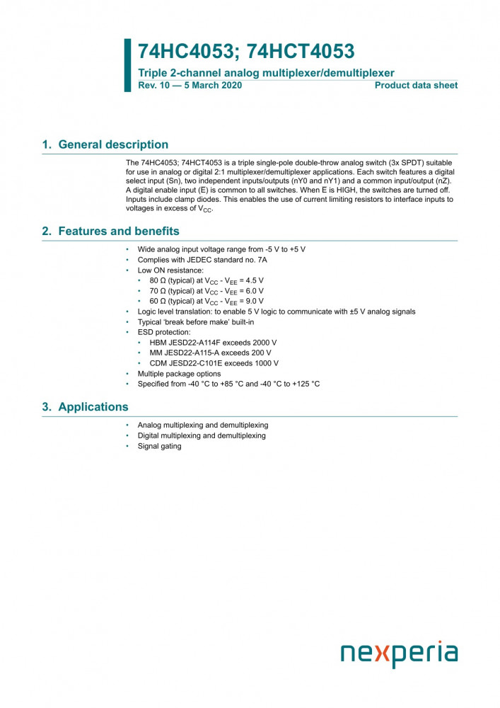 74HC4053 datasheet page 1