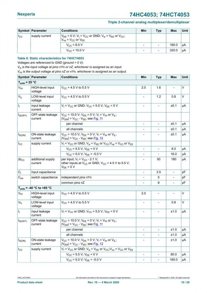 74HC4053 datasheet page 10