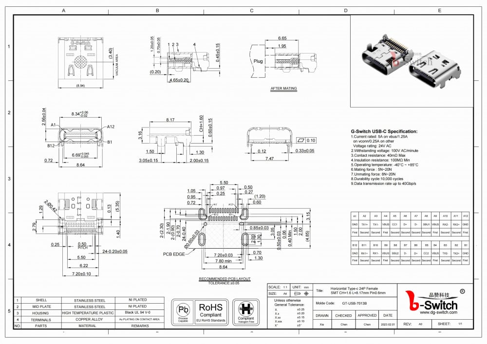 G-Switch GT-USB-7013B technical drawing