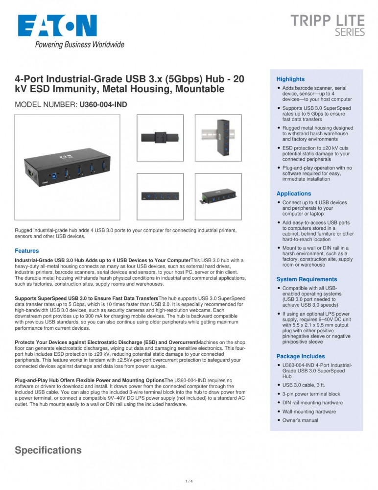 U360-004-IND technical document page 1