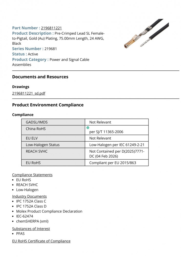 MOLEX 2196811221 product drawing image, page 1