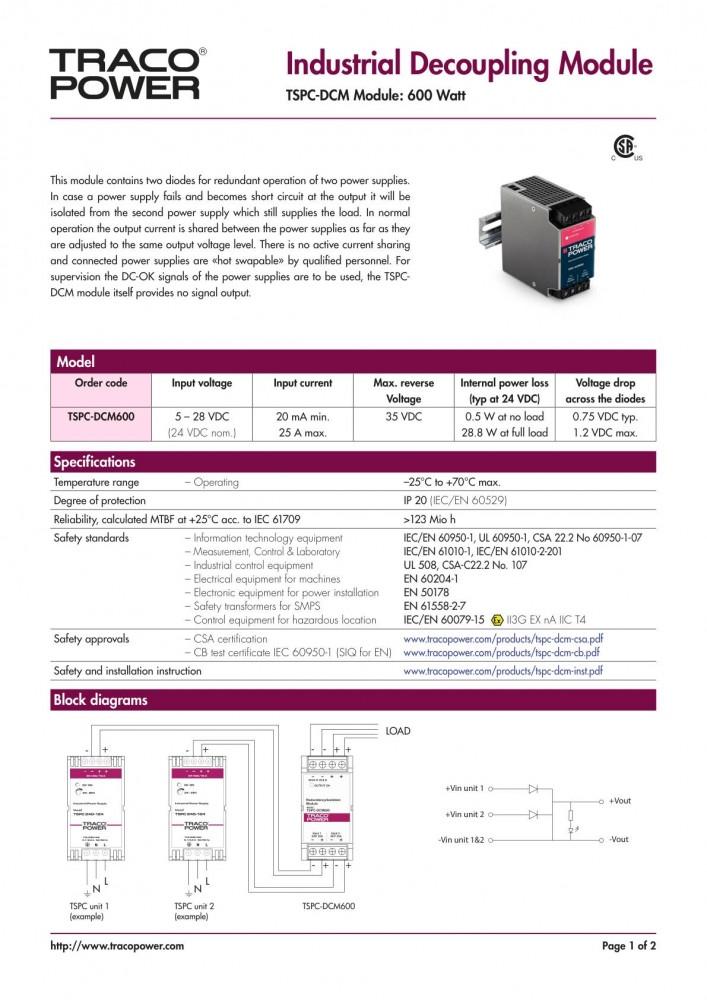 TSPC-DCM600 technical document, page 1