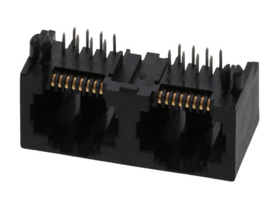 Modular Jack, Right-Angle, Low Profile, Inverted, 6/6, 4 Ports