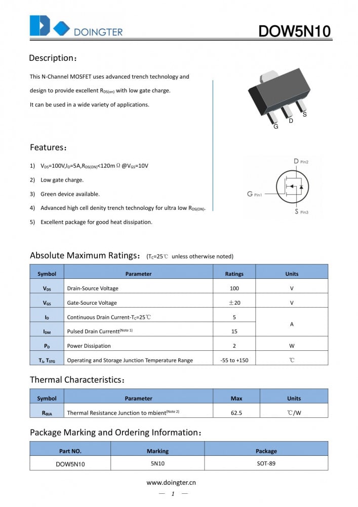 DOW5N10 datasheet page 1