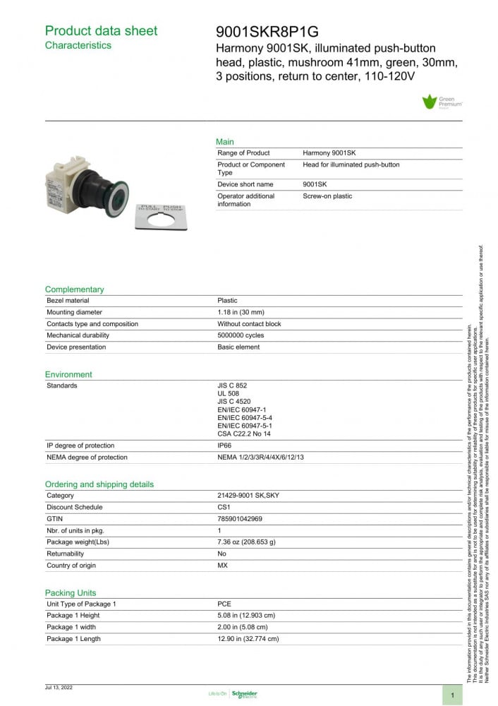 9001SKR8P1G technical document page 1