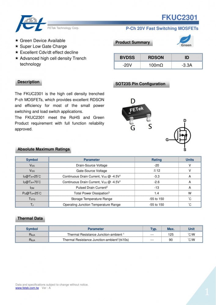 FKUC2301 datasheet page 1