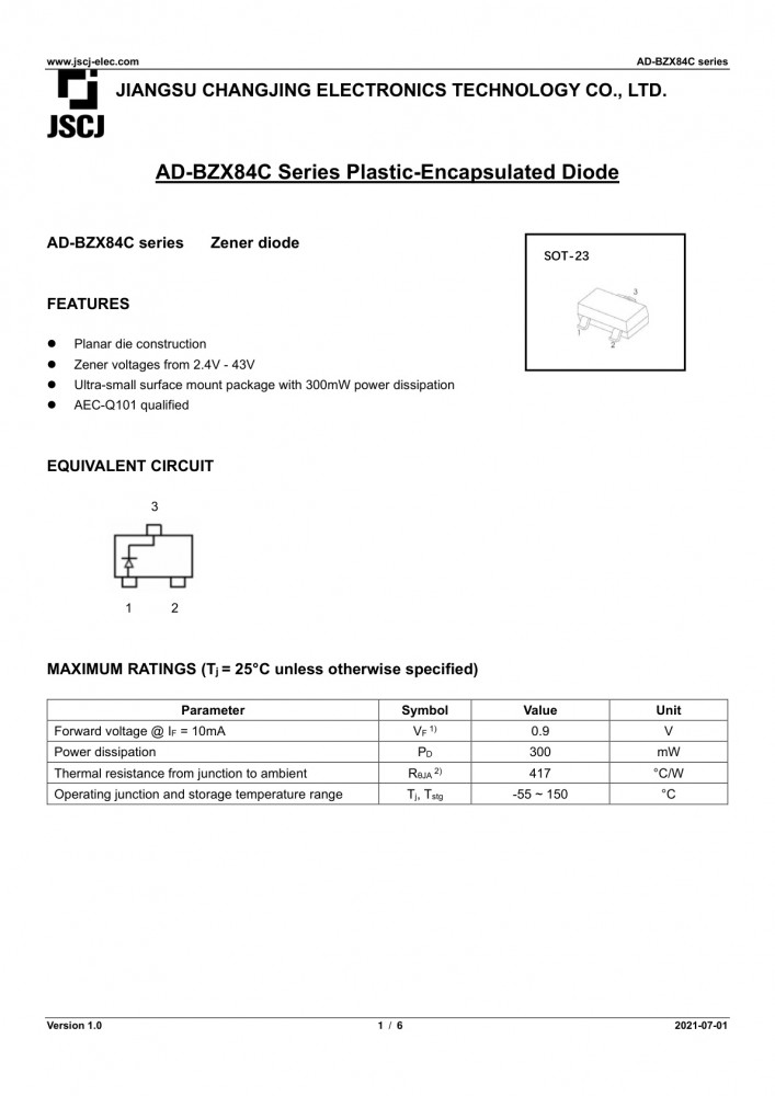 AD-BZX84C18 datasheet page 1