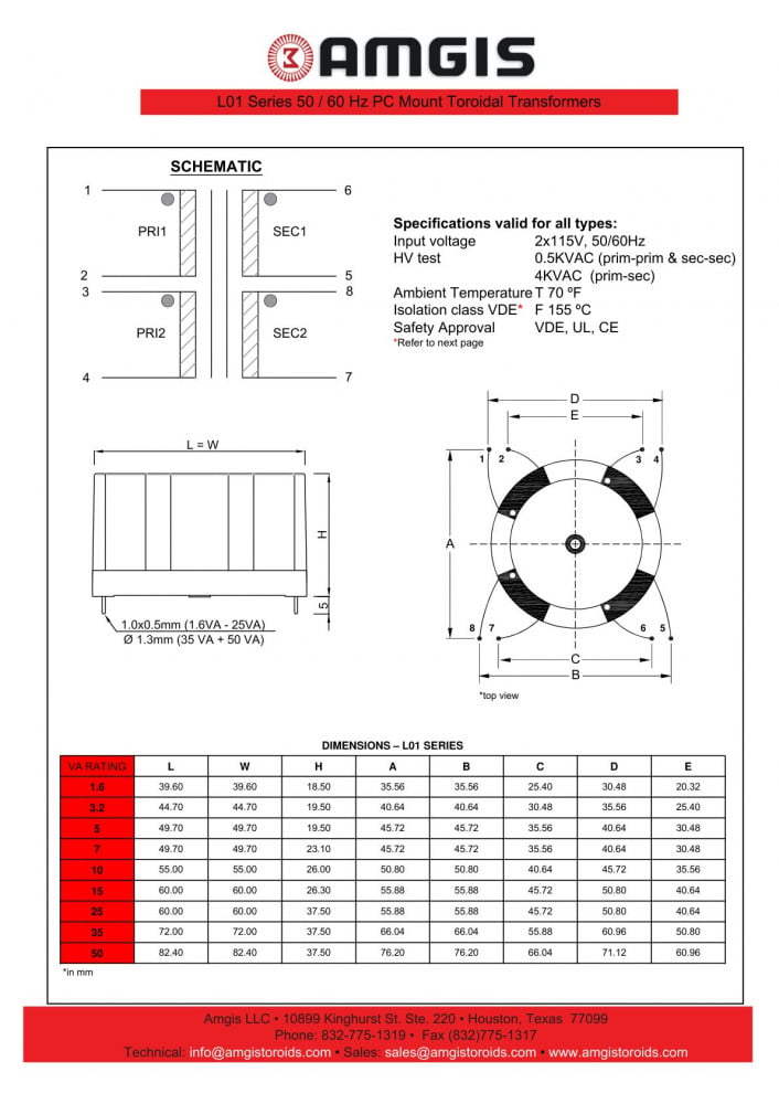 Amgis L01 series schematic and specifications