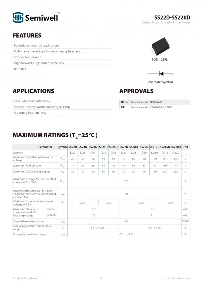 Semiwell SS22D datasheet page 1